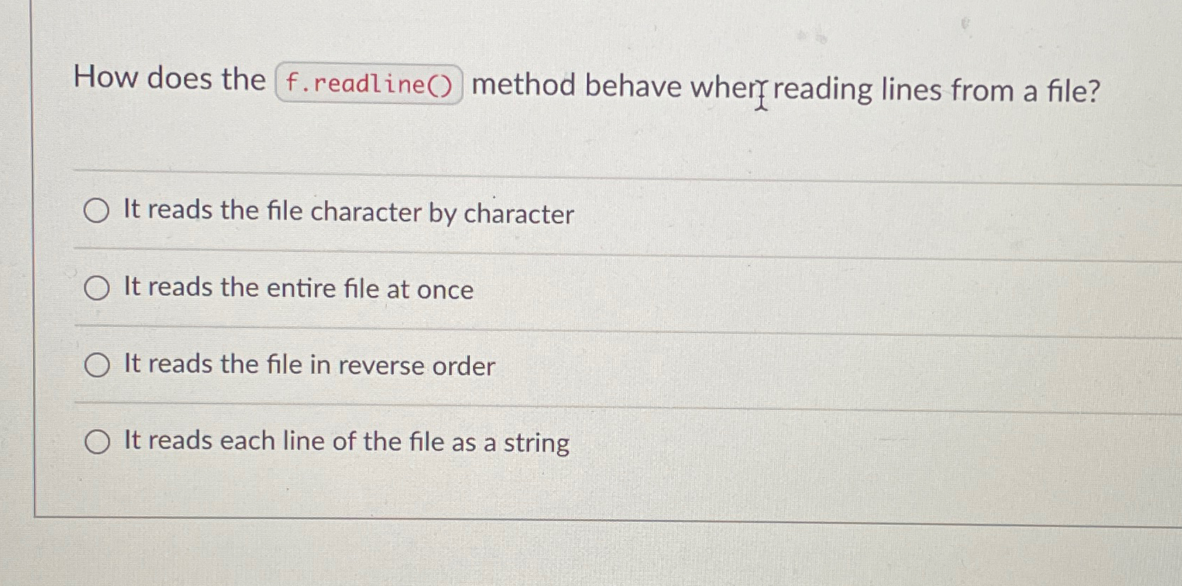 Solved How does the method behave wher reading lines from a | Chegg.com