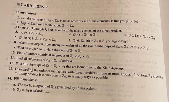 Solved Computations 1. List the elements of Z2×Z4. Find the | Chegg.com