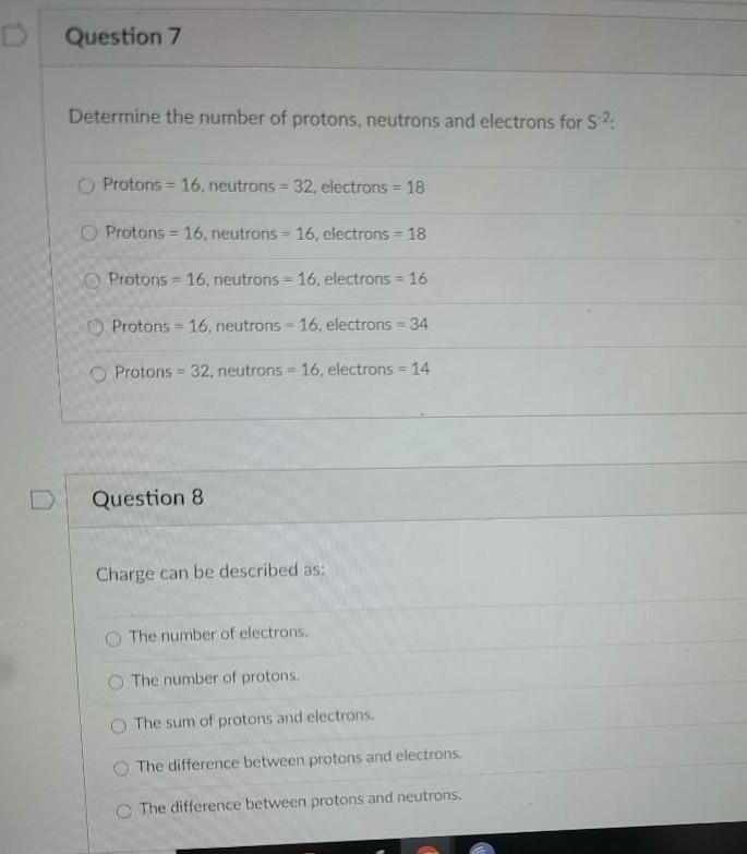 Solved Question 7 Determine the number of protons, neutrons | Chegg.com