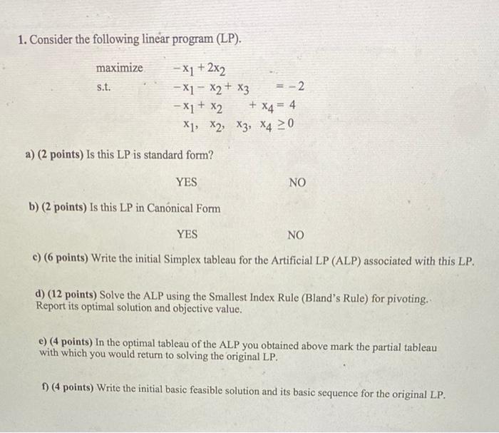 Solved 1. Consider the following linear program (LP). | Chegg.com