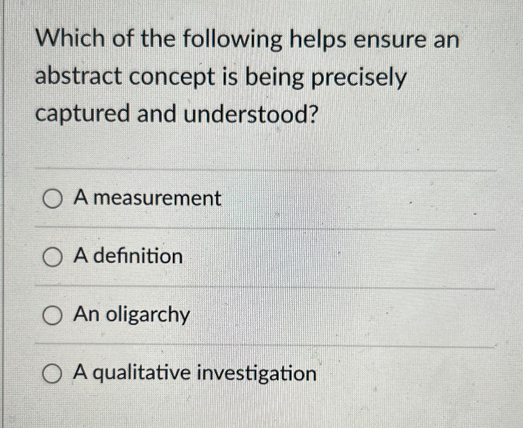 Solved Which of the following helps ensure an abstract | Chegg.com