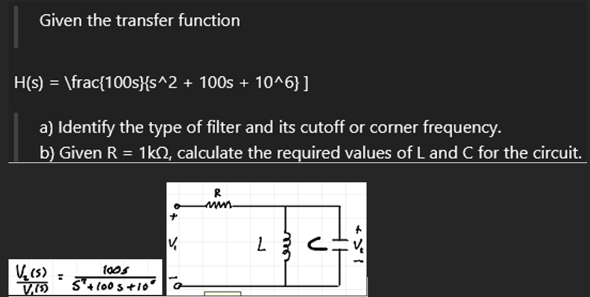 Solved Given the transfer | Chegg.com