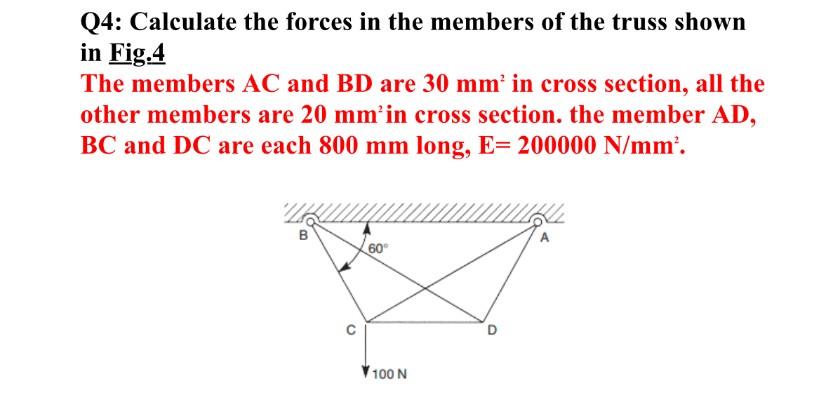 Solved Q4: Calculate the forces in the members of the truss | Chegg.com