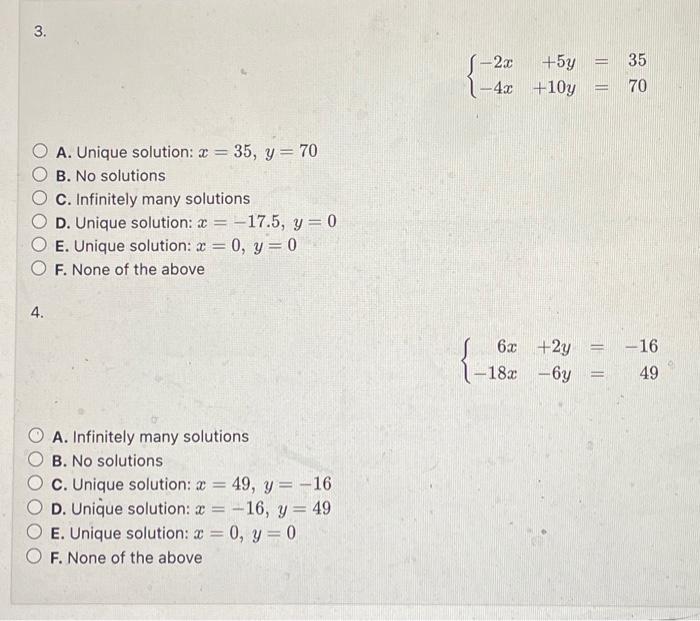 Solved For each system, determine whether it has a unique | Chegg.com