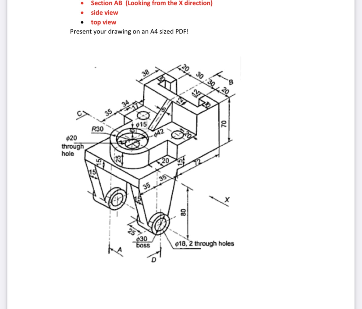 Solved Draw a first angle orthographic projection for this | Chegg.com