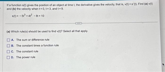 Solved If a function s(t) gives the position of an object at | Chegg.com