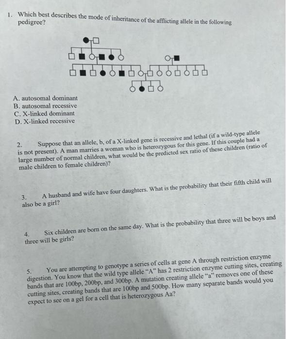 Solved 1. Which best describes the mode of inheritance of | Chegg.com