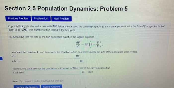 Solved Section 2 5 Population Dynamics Problem 5 Previous