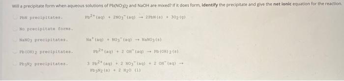 Solved Willa precipitate form when aqueous solutions of | Chegg.com