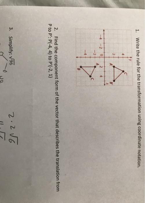 Solved 1. Write the rule for the transformation using | Chegg.com