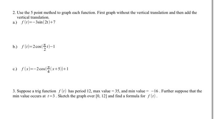 Solved 2. Use the 5 point method to graph each function. | Chegg.com