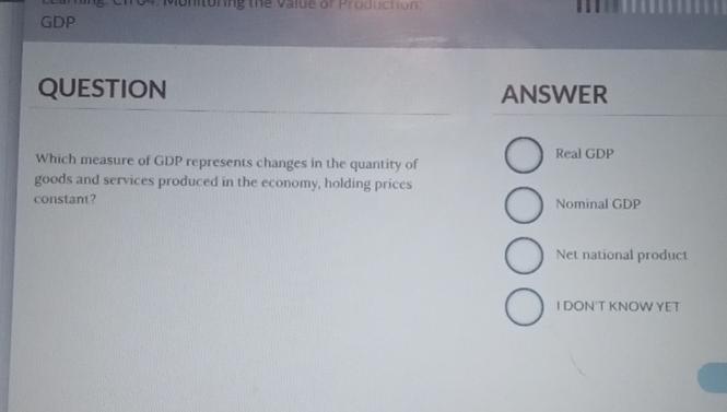 Solved GDPQUESTIONANSWERWhich measure of GDP represents | Chegg.com