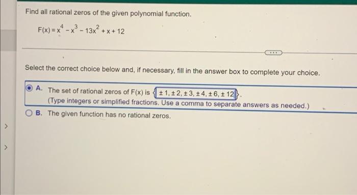 Solved Find all rational zeros of the given polynomial | Chegg.com