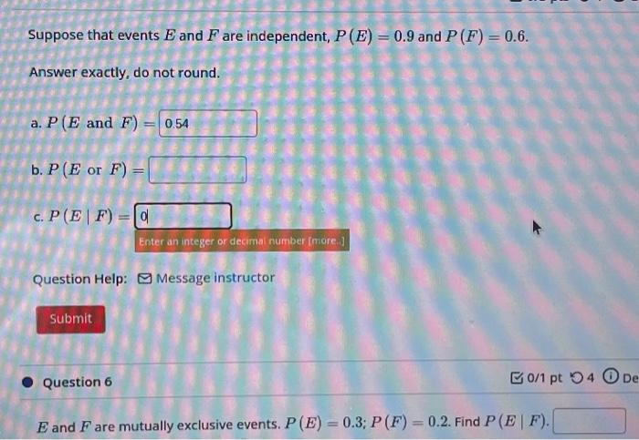 Solved Suppose that events E and F are independent, P(E)=0.9 | Chegg.com