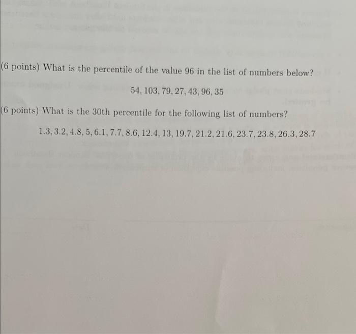 Solved 6 points) What is the percentile of the value 96 in | Chegg.com