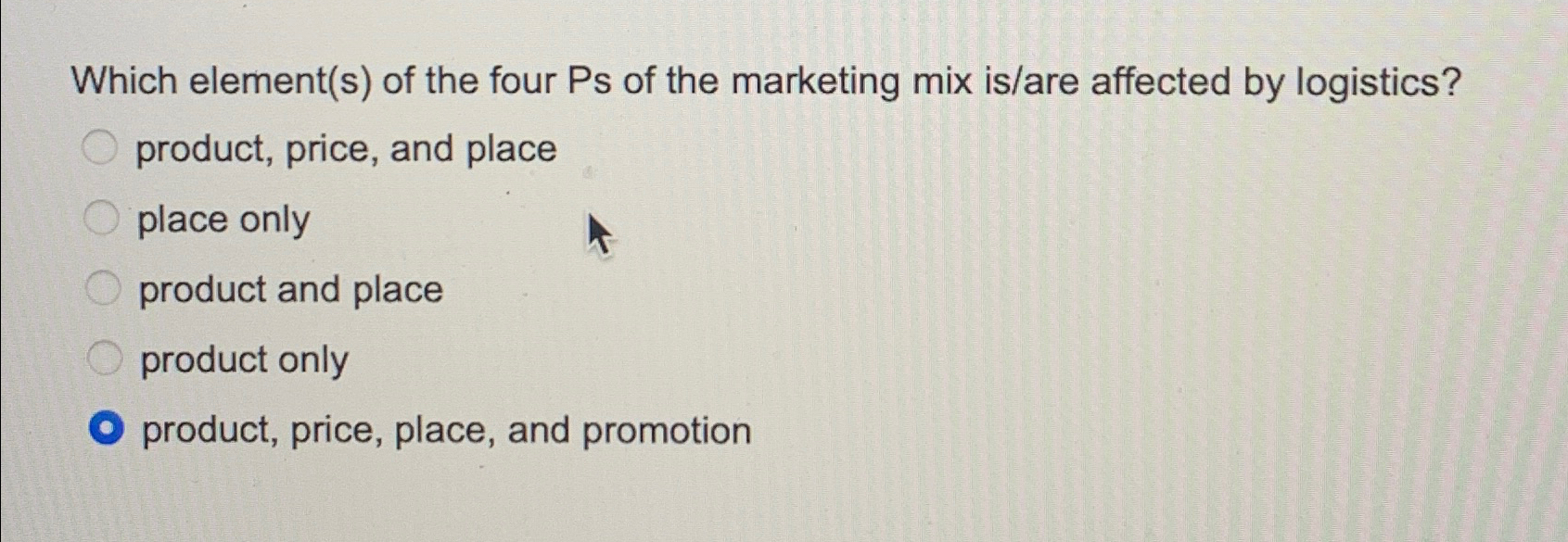 Solved Which element(s) ﻿of the four Ps of the marketing mix | Chegg.com