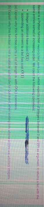 Solved Below is a Python function restricted sort(s), which | Chegg.com