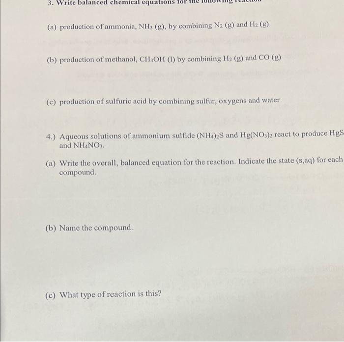 Solved (a) production of ammonia, NH3( g), by combining N2( | Chegg.com