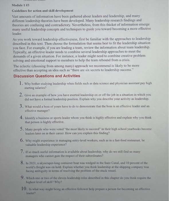 Solved Module 1 \#3 Guidelines for action and skill | Chegg.com