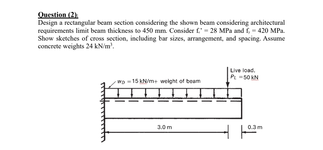 Solved Question (2):Design a rectangular beam section | Chegg.com