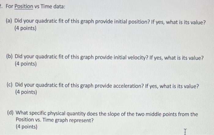 Solved For Position vs Time data: (a) Did your quadratic fit | Chegg.com