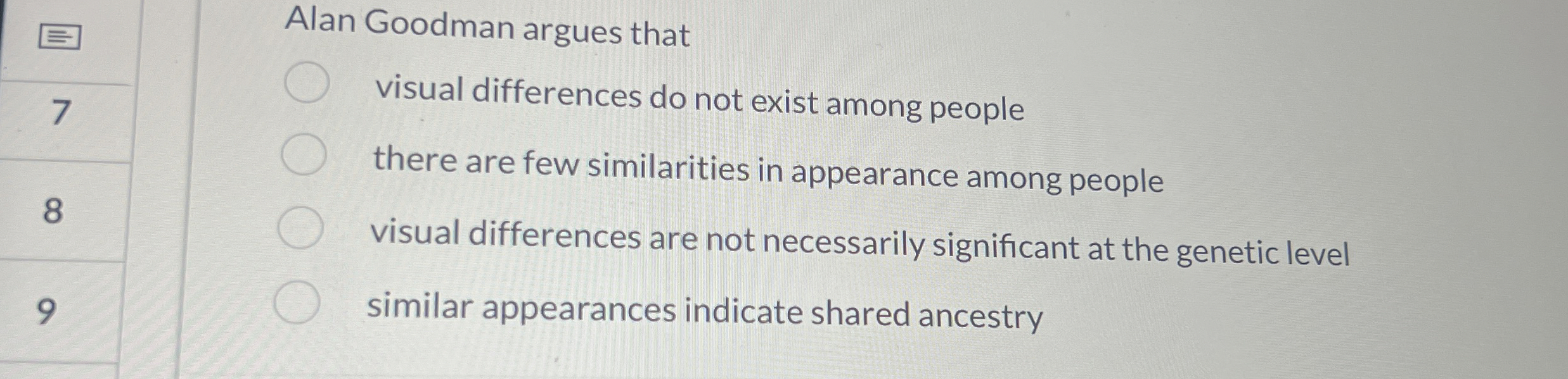 Alan Goodman argues thatvisual differences do not | Chegg.com