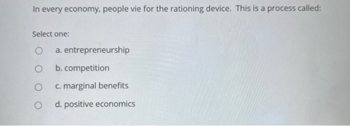 Solved In every economy, people vie for the rationing | Chegg.com