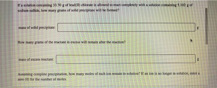 Solved If a solution containing 33.70 g of lead(II) chlorate | Chegg.com