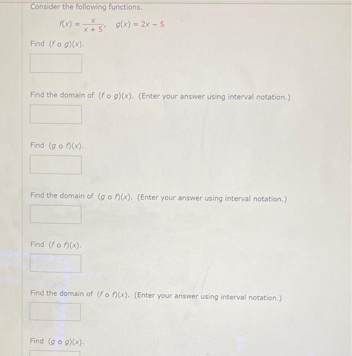Solved Consider The Following Functions F X X 5x G X 2x−5