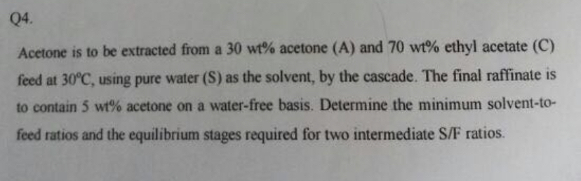 Solved Q4.Acetone is to be extracted from a 30wt% ﻿acetone | Chegg.com