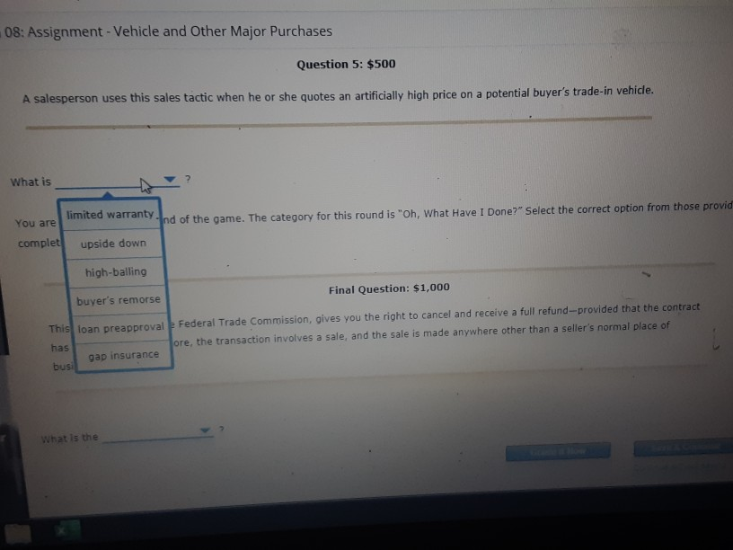 Solved 08: Assignment -Vehicle and Other Major Purchases | Chegg.com