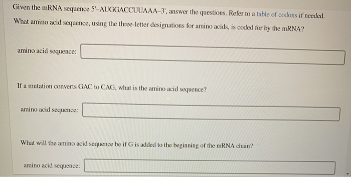 Solved Given MRNA sequences, provide the amino acid | Chegg.com