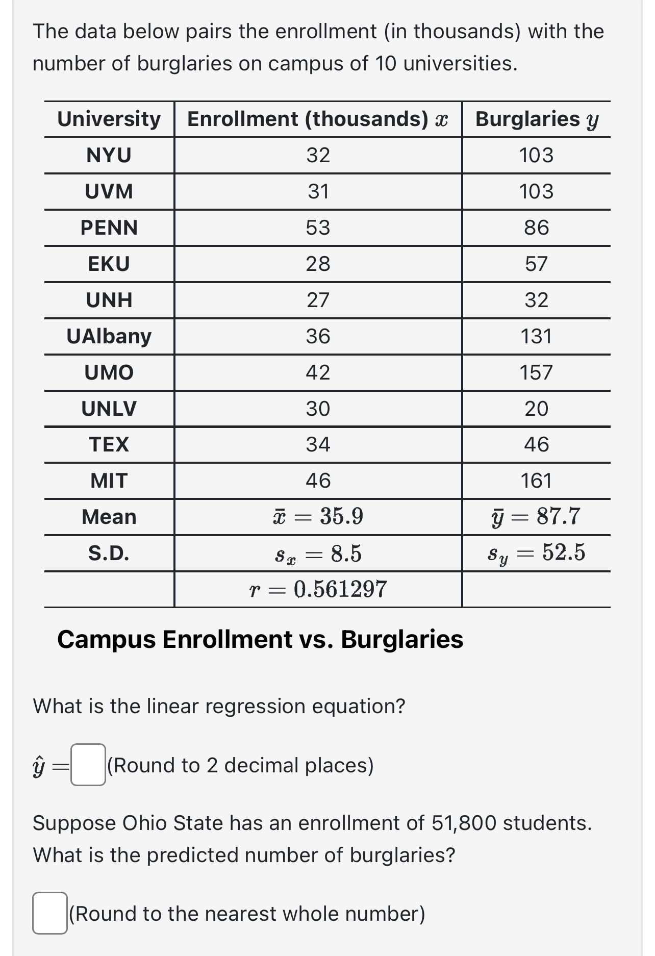 Solved The data below pairs the enrollment (in thousands) | Chegg.com