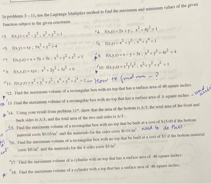 Solved In problems 3−11, use the Lagrange Multiplier method | Chegg.com