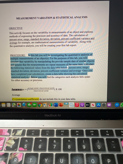 Solved MEASUREMENT VARIATION & STATISTICAL ANALYSIS | Chegg.com