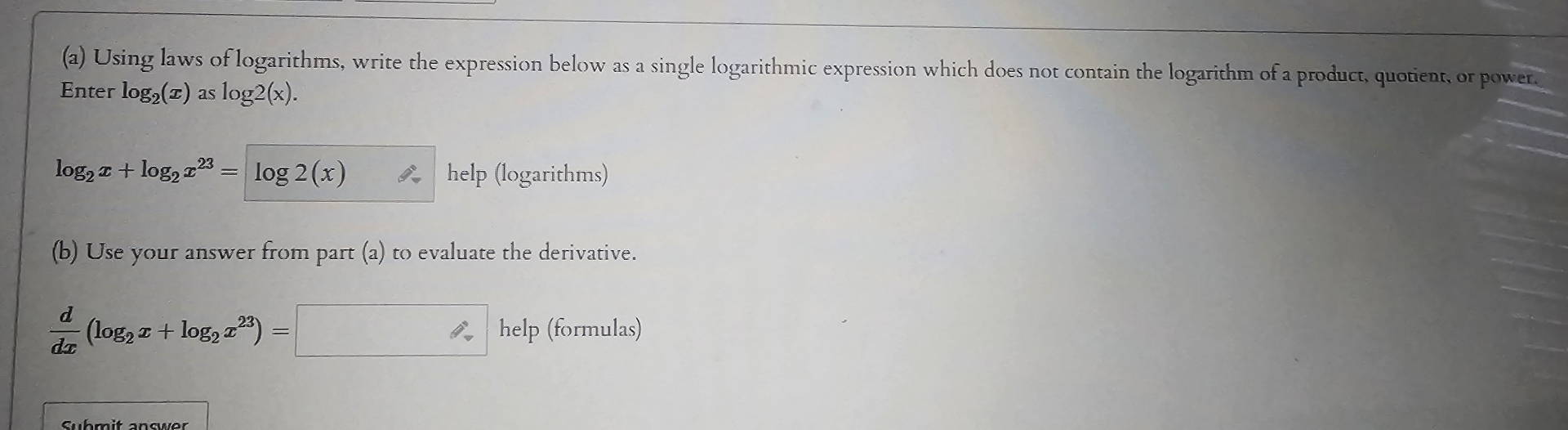 Solved (a) ﻿Using laws of logarithms, write the expression | Chegg.com