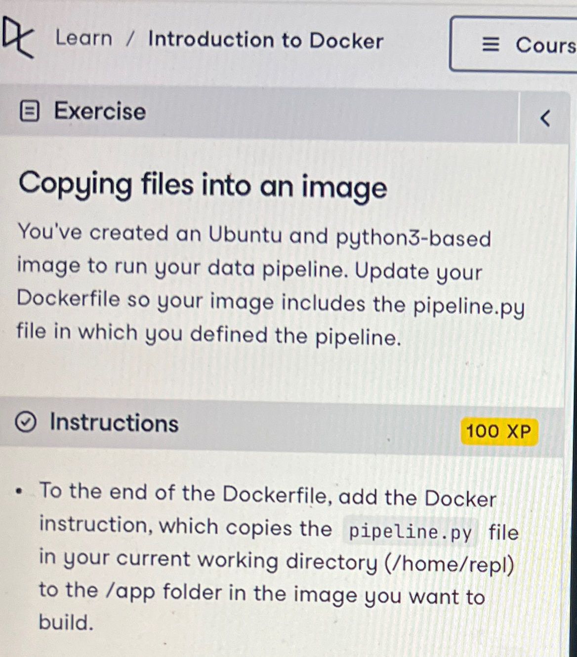 Solved Learn / ﻿Introduction to DockerExerciseCopying files | Chegg.com