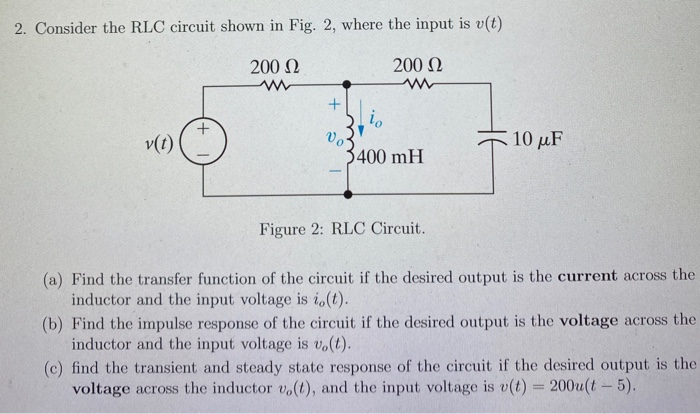 Solved 2. Consider the RLC circuit shown in Fig. 2, where | Chegg.com