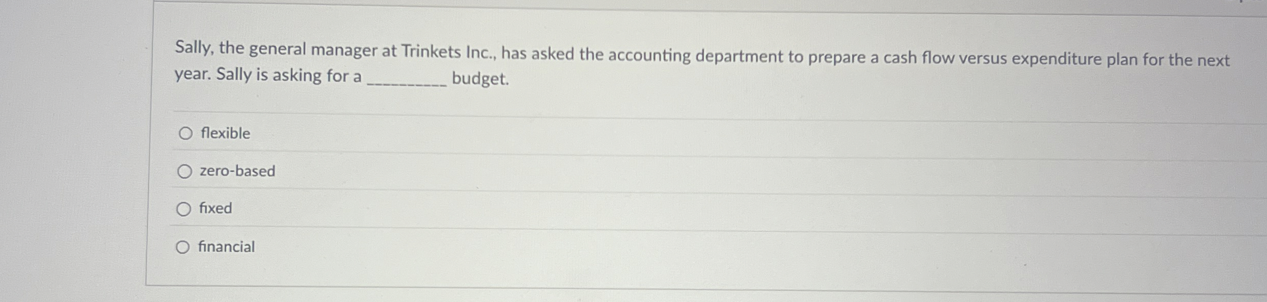 Solved Sally, the general manager at Trinkets Inc., has | Chegg.com
