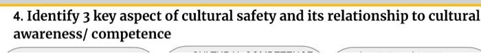 Solved 4. Identify 3 key aspect of cultural safety and its | Chegg.com
