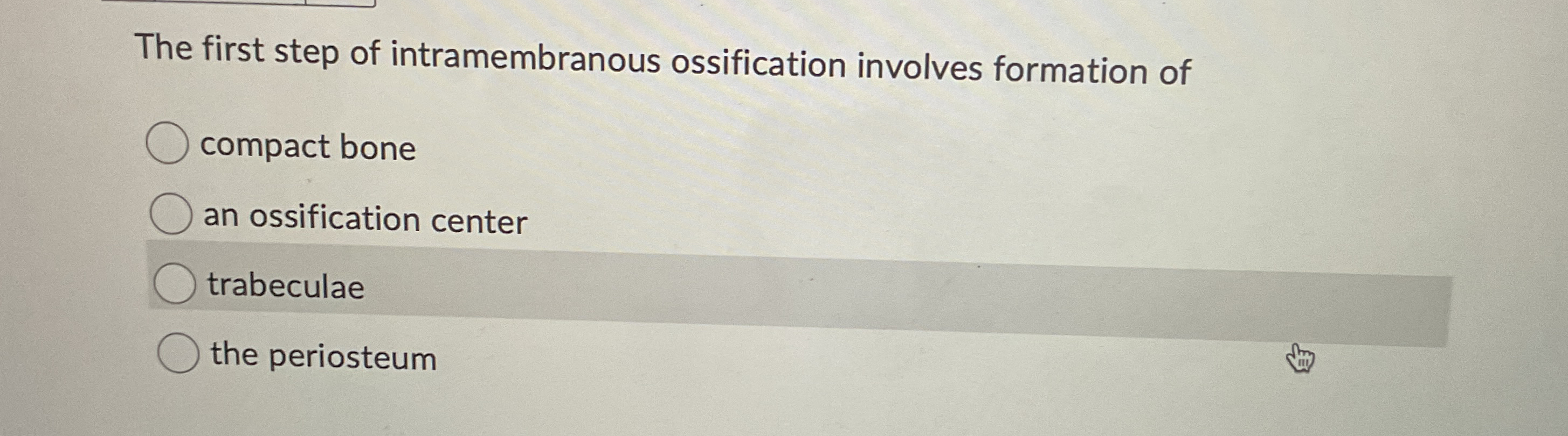 Solved The first step of intramembranous ossification | Chegg.com