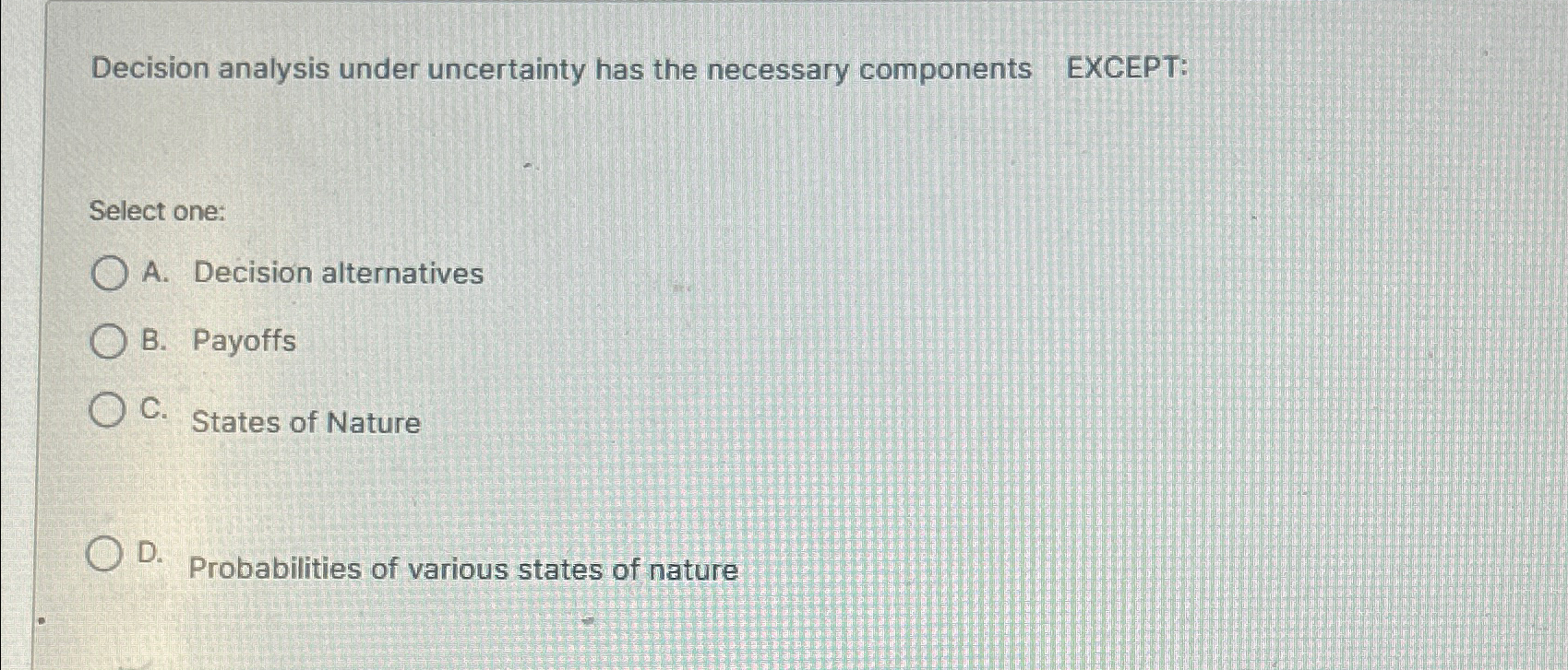 Solved Decision analysis under uncertainty has the necessary | Chegg.com