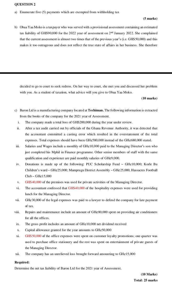 Solved QUESTION 2 a) Enumerate five (5) payments which are | Chegg.com