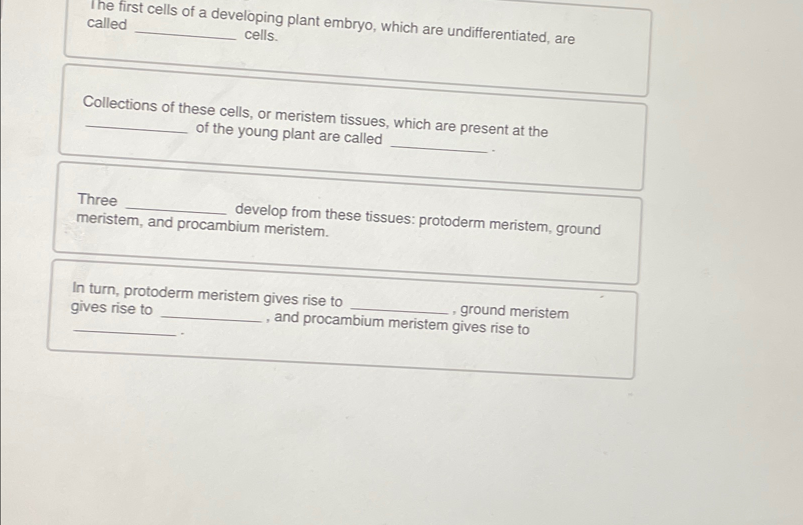 Solved The first cells of a developing plant embryo, which | Chegg.com