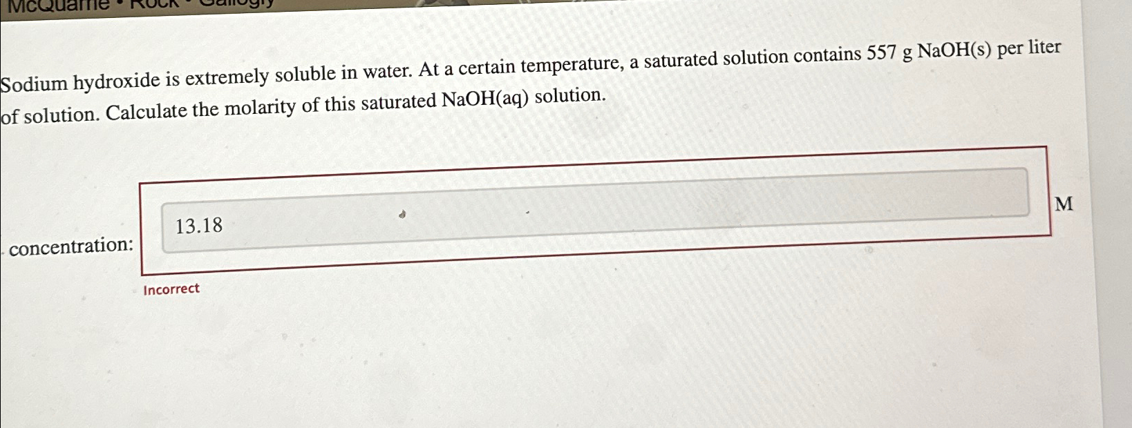 Solved Sodium hydroxide is extremely soluble in water. At a | Chegg.com