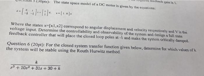 Solved 80pts)- The state space model of a DC motor is given | Chegg.com