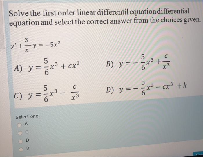 Solved Solve the first order linear differentil equation | Chegg.com