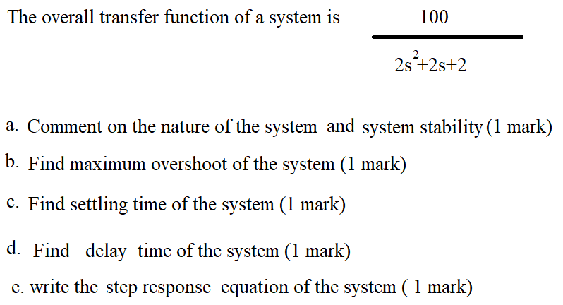 Solved The overall transfer function of a system is 100 | Chegg.com