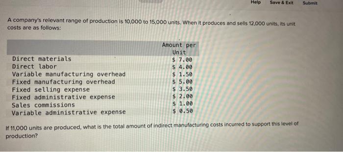 Solved A company's relevant range of production is 10,000 to | Chegg.com