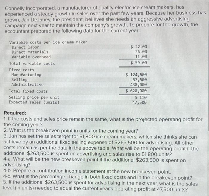 Solved Connelly Incorporated, a manufacturer of quality | Chegg.com